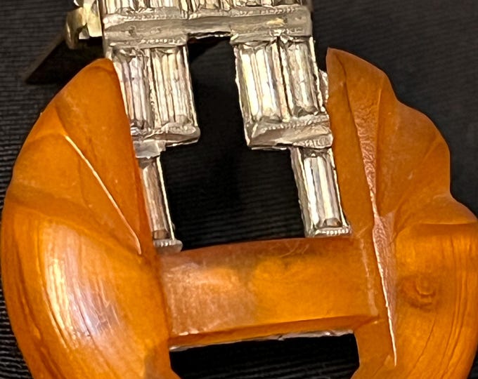 Two Art Deco Fur Dress Clips Bakelite Material Black Color Diamond ...