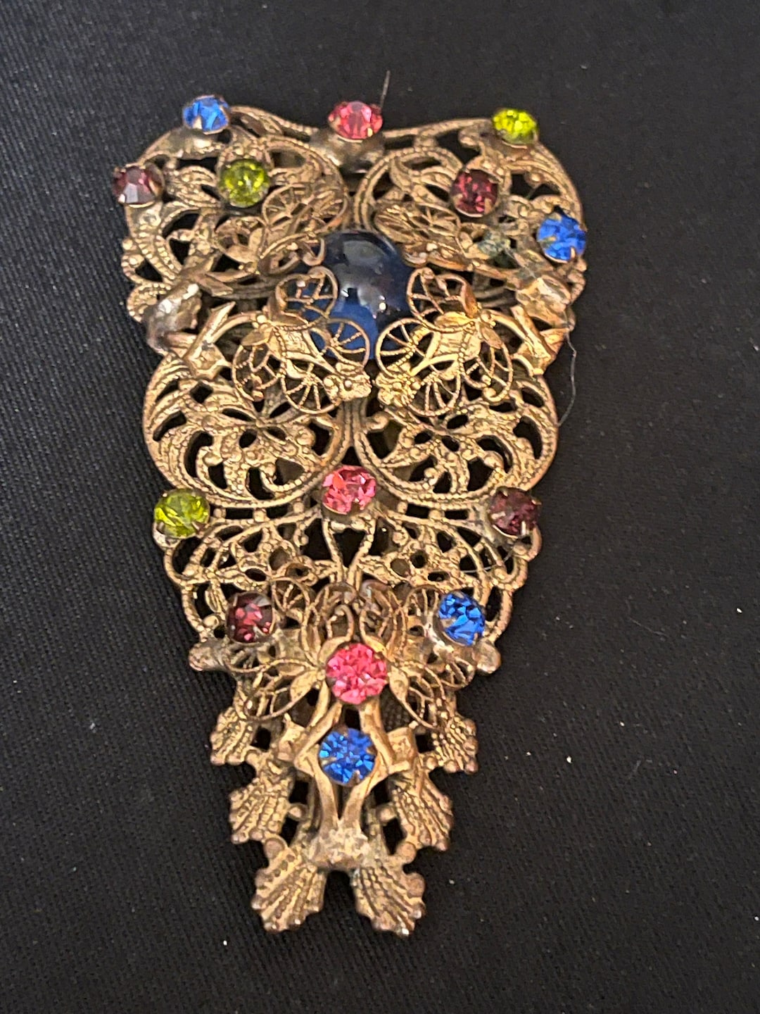 Vintage Antique Dress Clip With Jewel Tone Rhinestones and Filigree ...