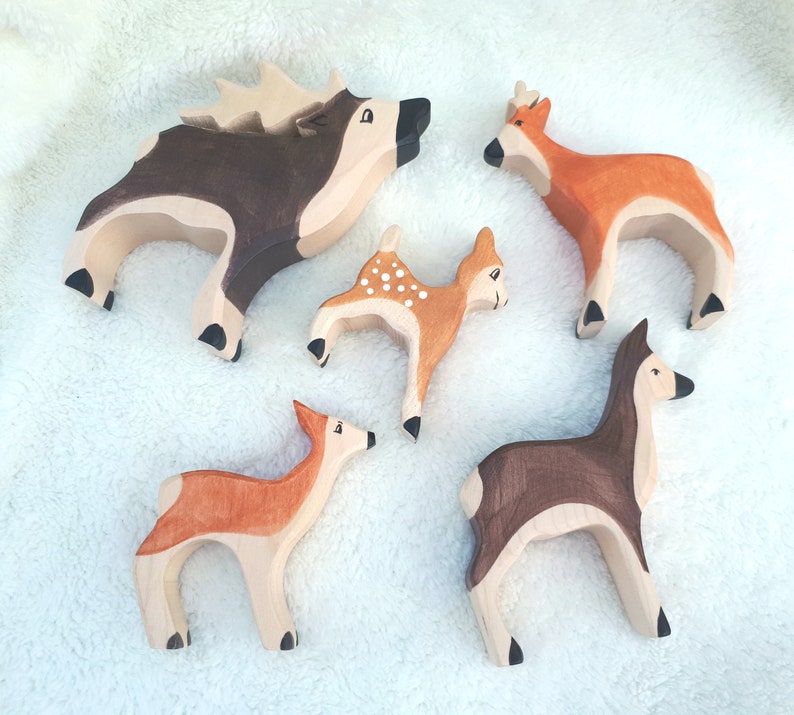 The Deerlings Wooden Deer Family Deer Toy Set Deer Wood - Etsy