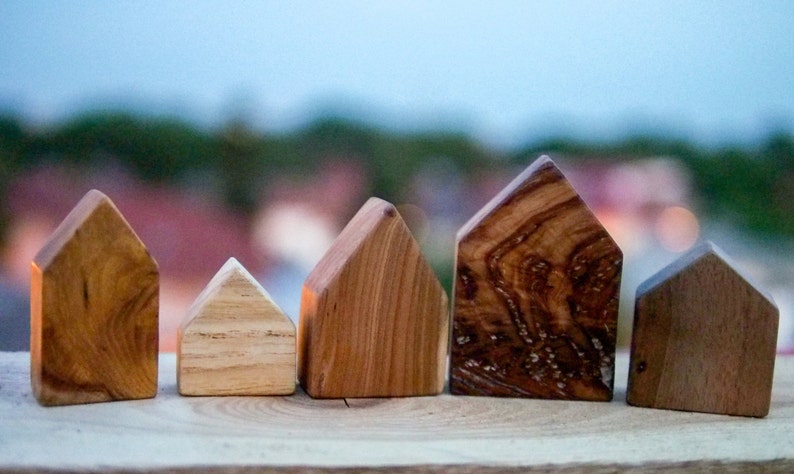 Wooden Houses, Wooden House Decoration, Wood Toy Houses - Set of Five ...