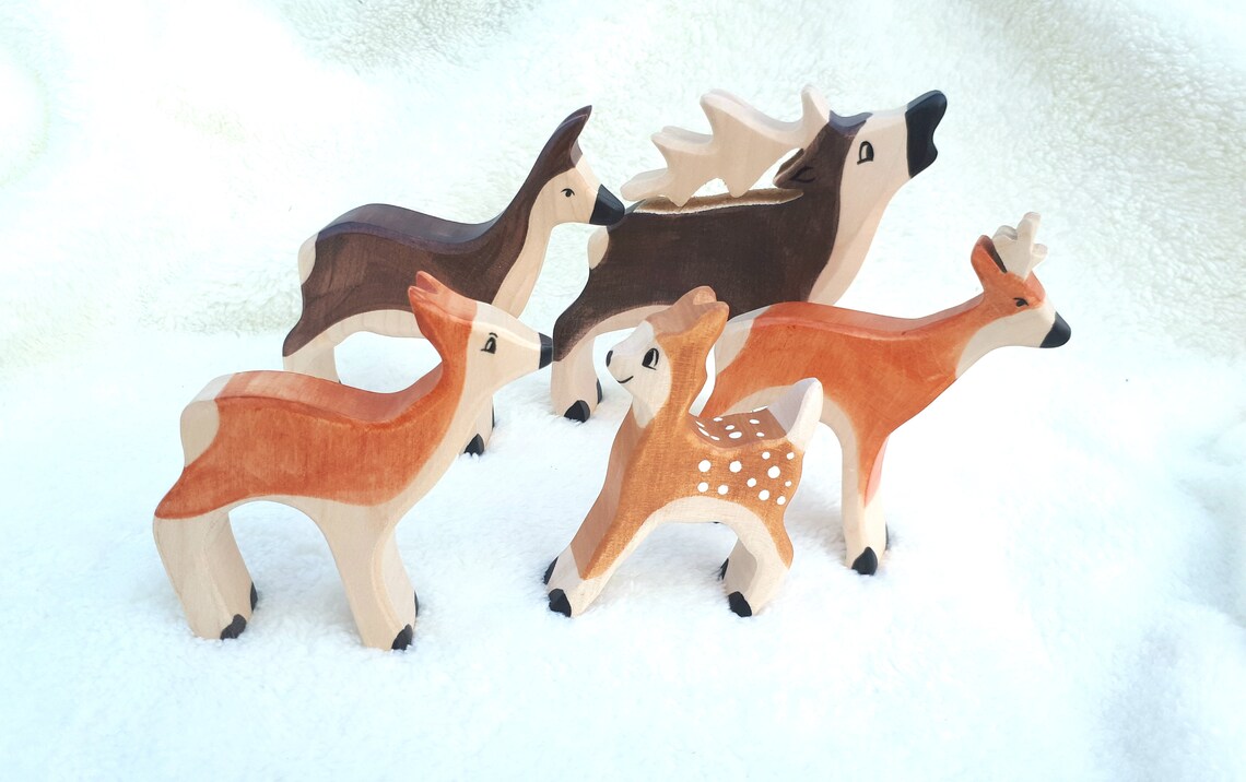 The Deerlings Wooden Deer Family Deer Toy Set Deer Wood | Etsy