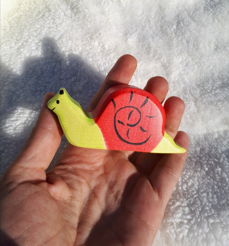 Wooden Snail Red Snail Toy Snail Figurine | Etsy