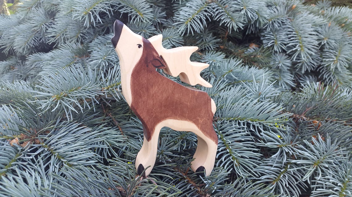 Wooden Deer Toy Deer Figurine Stag Toy Bio Toys for Kids - Etsy
