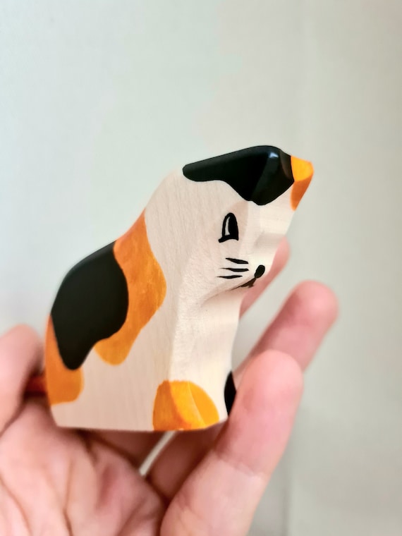 Calico Cat Wooden Cat Calico Cat Figurine | Etsy