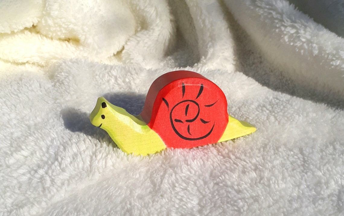 Wooden Snail Red Snail Toy Snail Figurine | Etsy