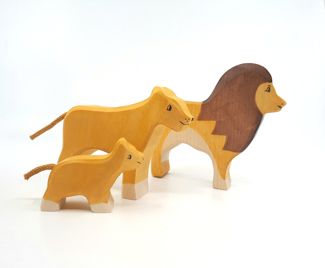 Wooden Lion Toy Wooden Animal Lion Figurine - Etsy