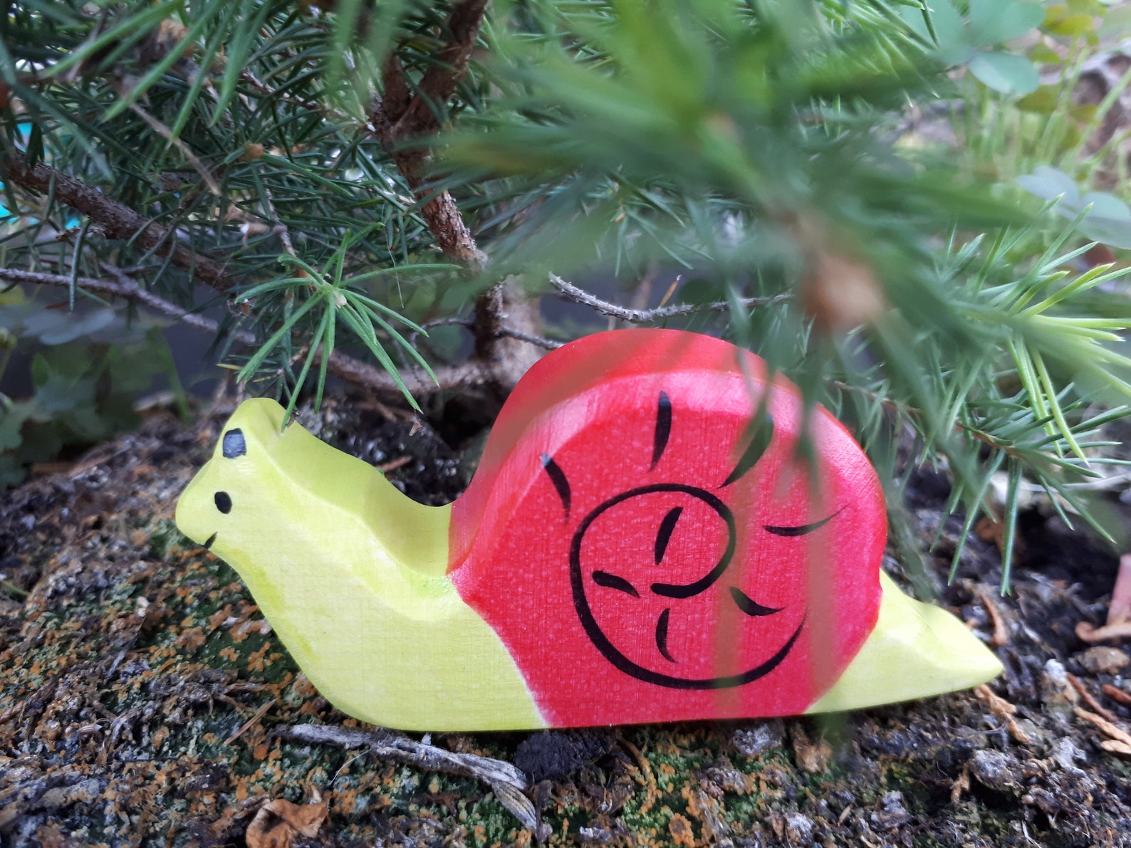 Wooden Snail Red Snail Toy Snail Figurine | Etsy