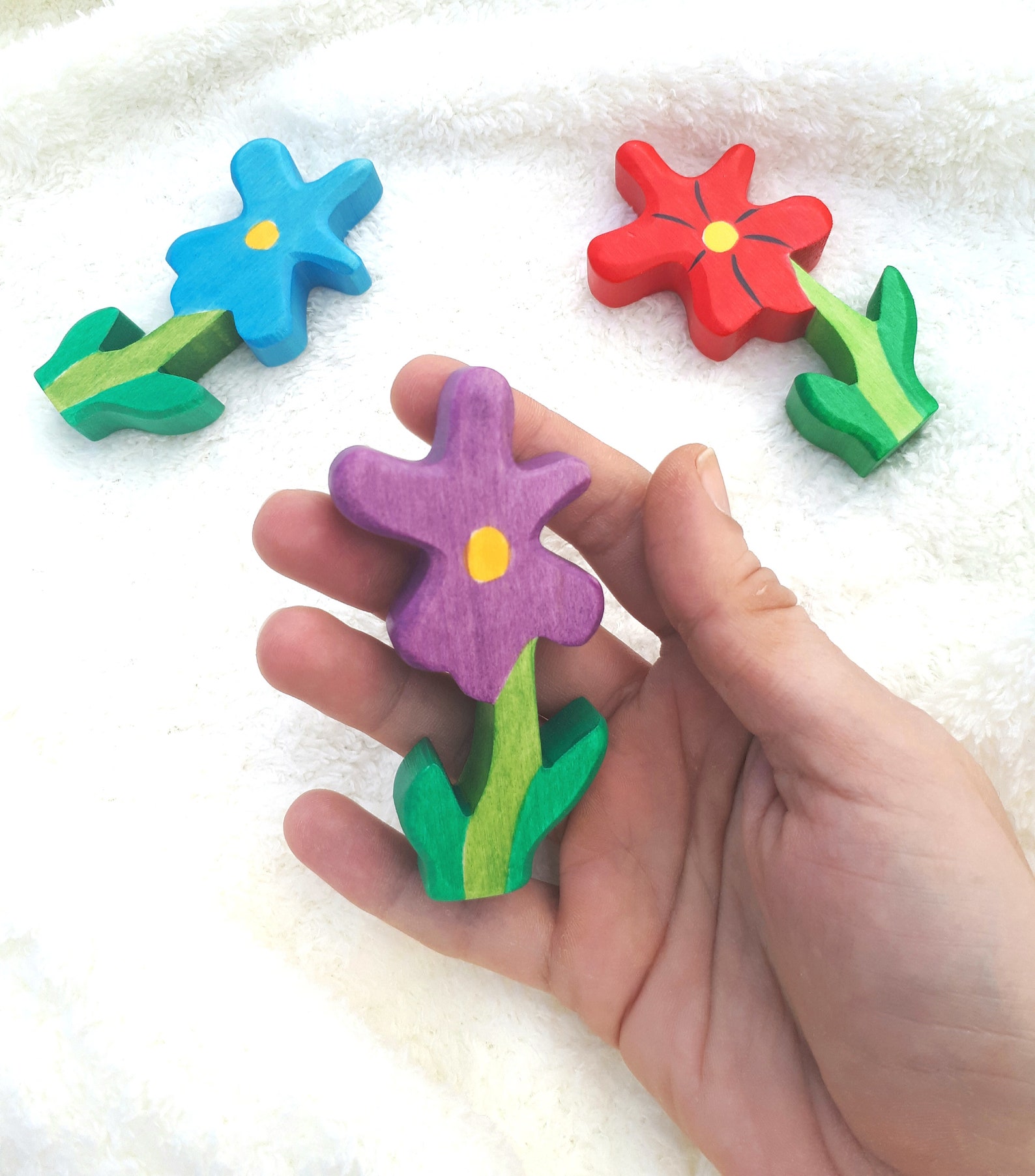 Red Flower Toy Wooden Flower Organic Toy Waldorf Toy Wood - Etsy