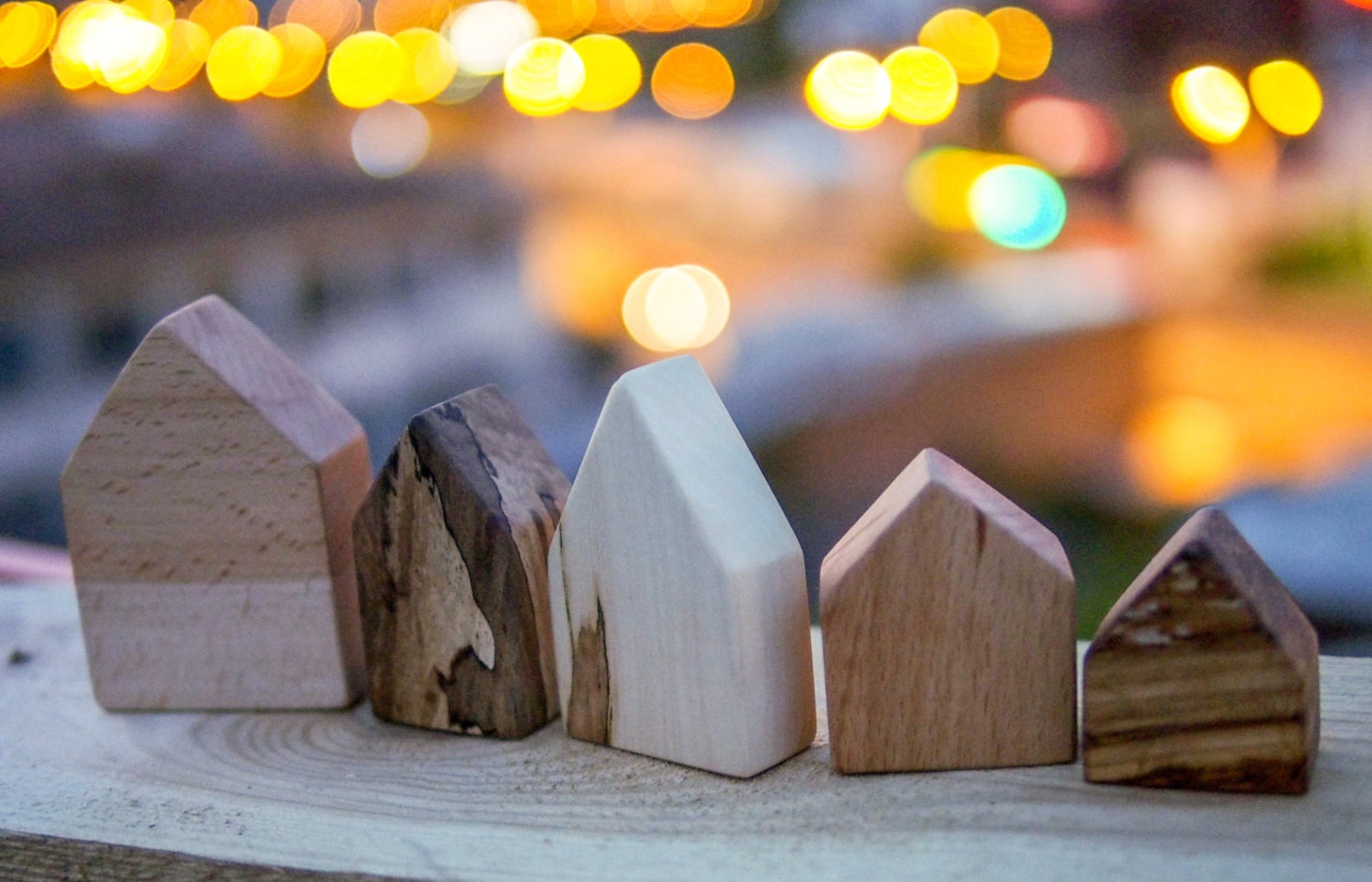 Wooden Houses, Wooden House Decoration, Wood Toy Houses - Set of Five ...