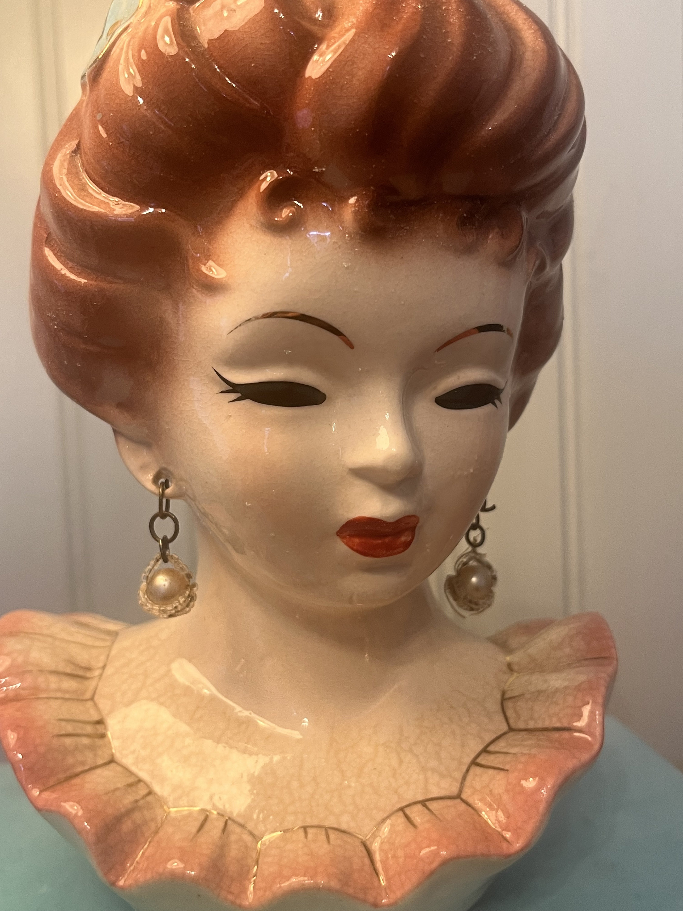 RARE Lady Head Vase With Wing Eyeliner and Flower Halo - Etsy
