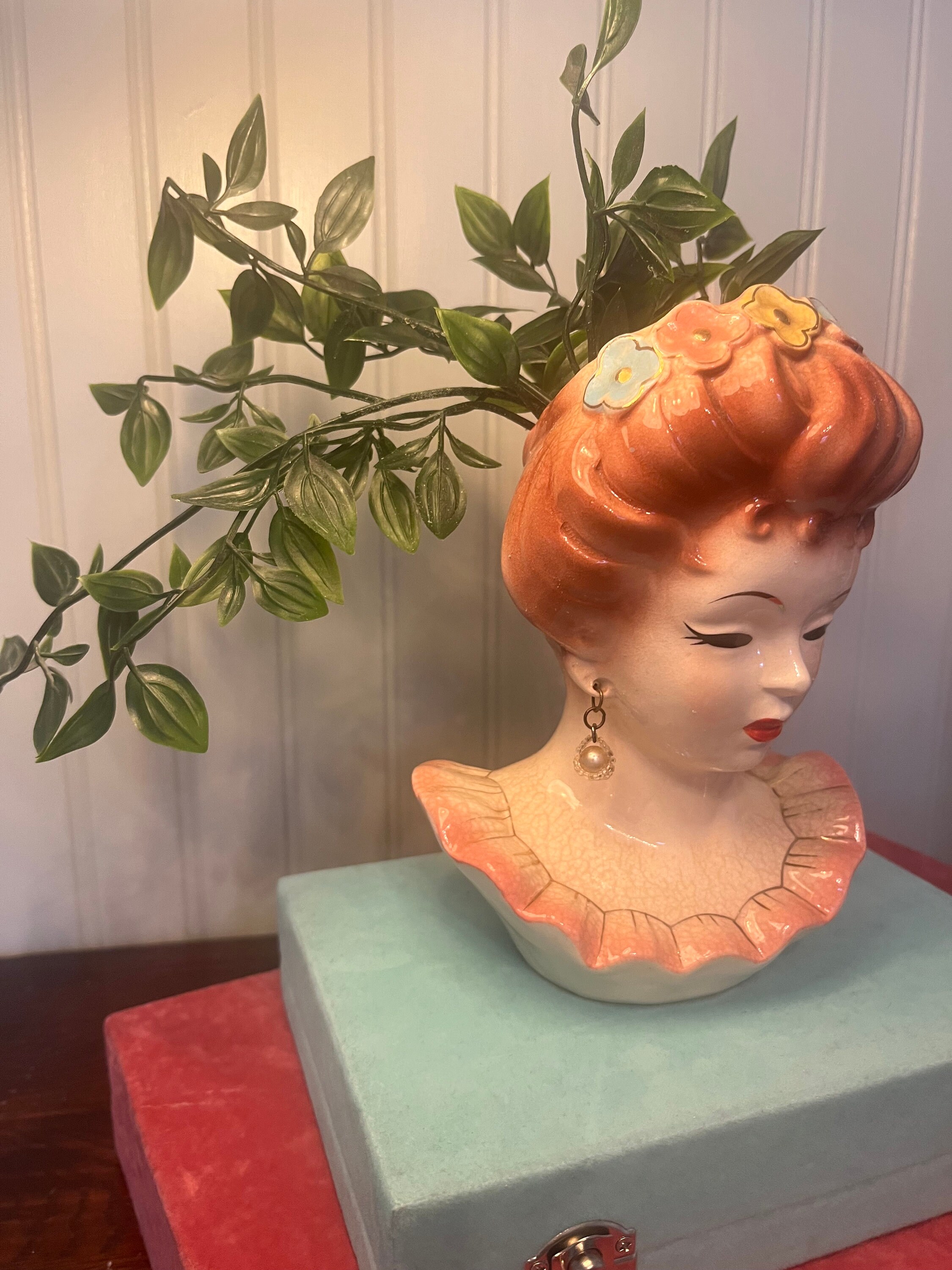 RARE Lady Head Vase With Wing Eyeliner and Flower Halo - Etsy