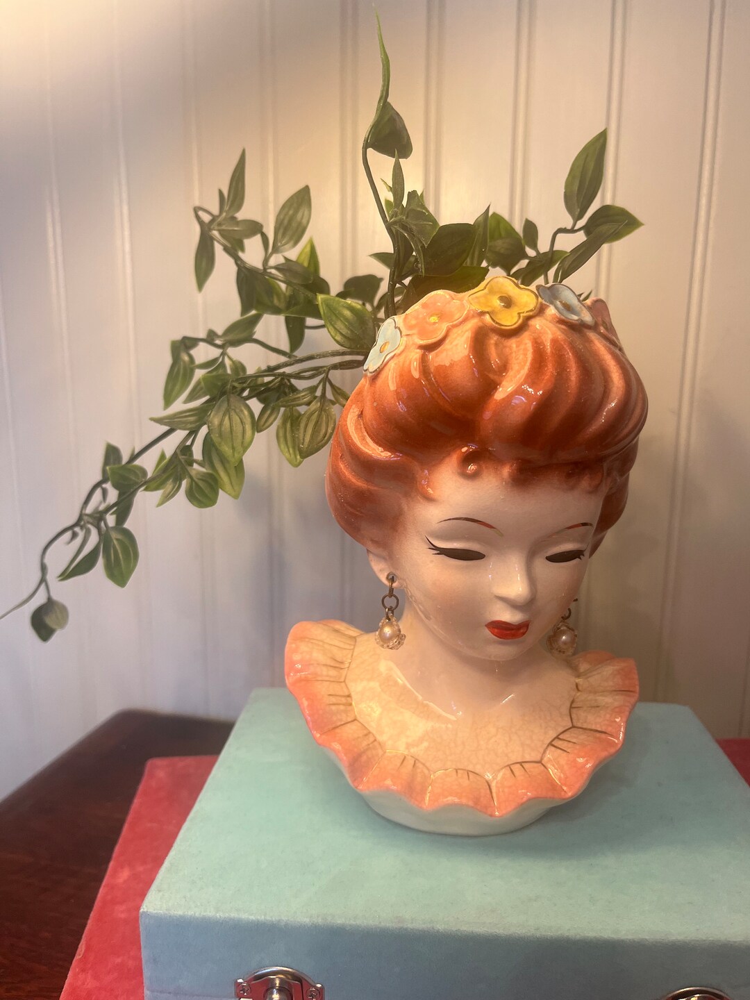 RARE Lady Head Vase With Wing Eyeliner and Flower Halo - Etsy