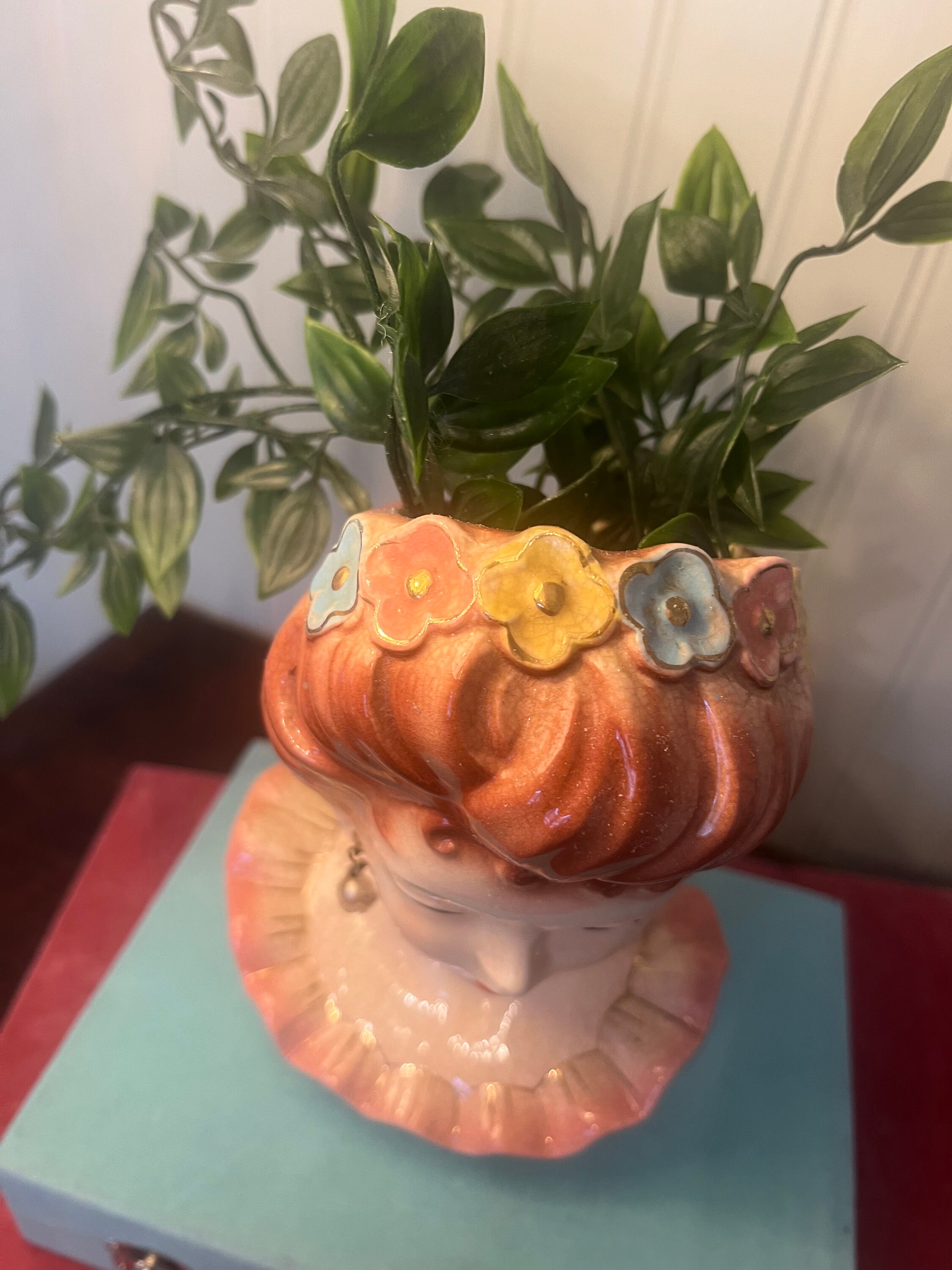 RARE Lady Head Vase With Wing Eyeliner and Flower Halo - Etsy