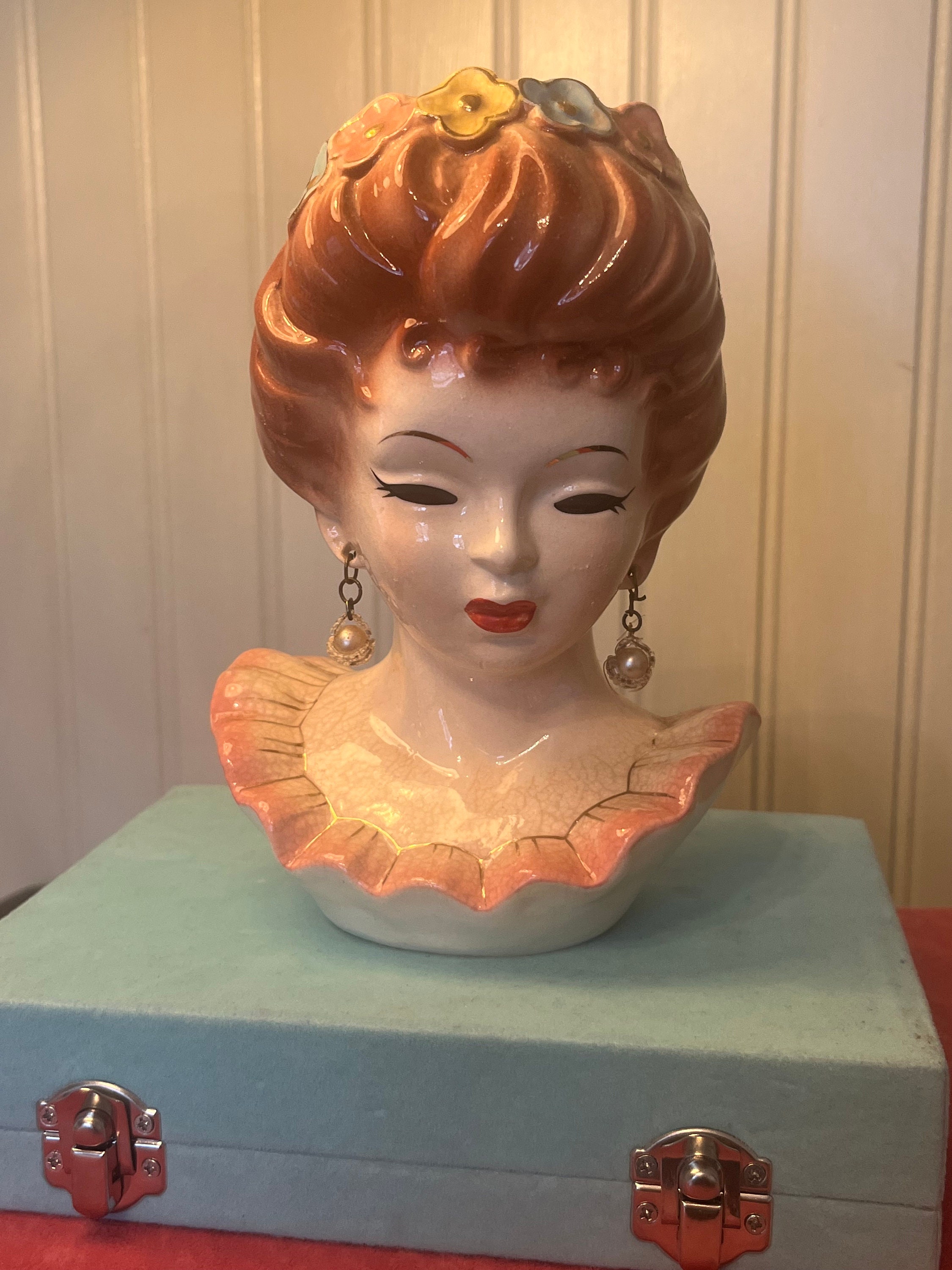 RARE Lady Head Vase With Wing Eyeliner and Flower Halo - Etsy