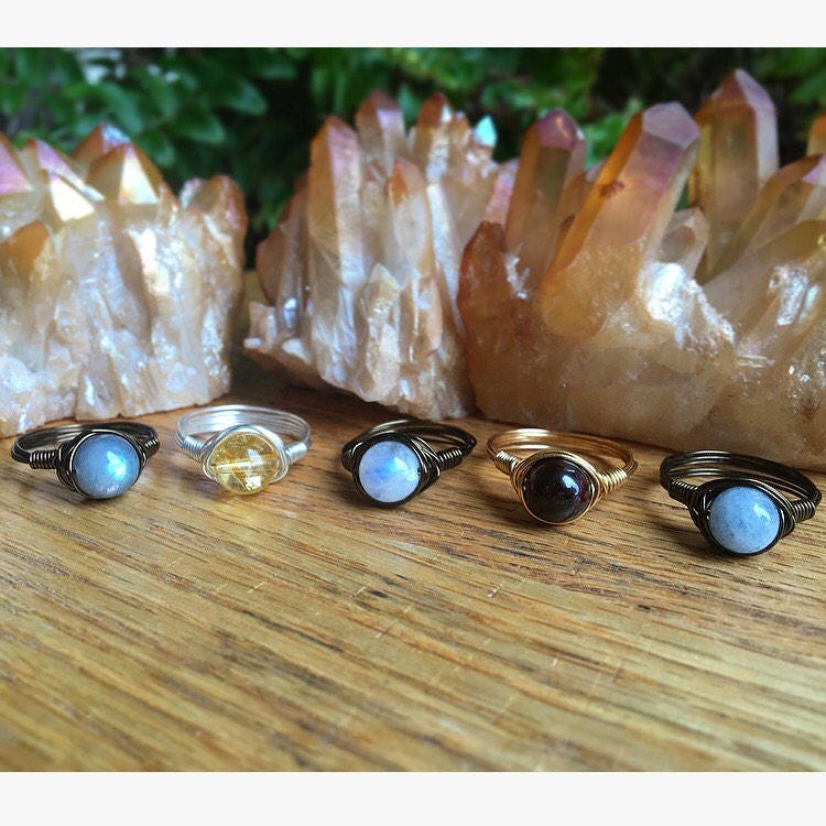 Wire Wrapped Healing Crystal Rings | Etsy