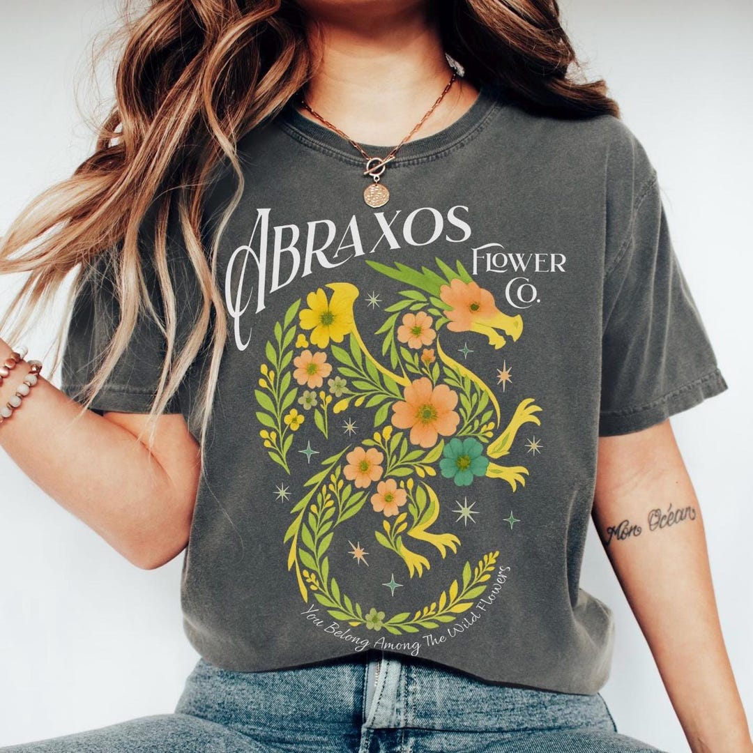 Abraxos Flower Co Shirt, Floral Abraxos T-shirt, Fantasy Dragon Tee ...
