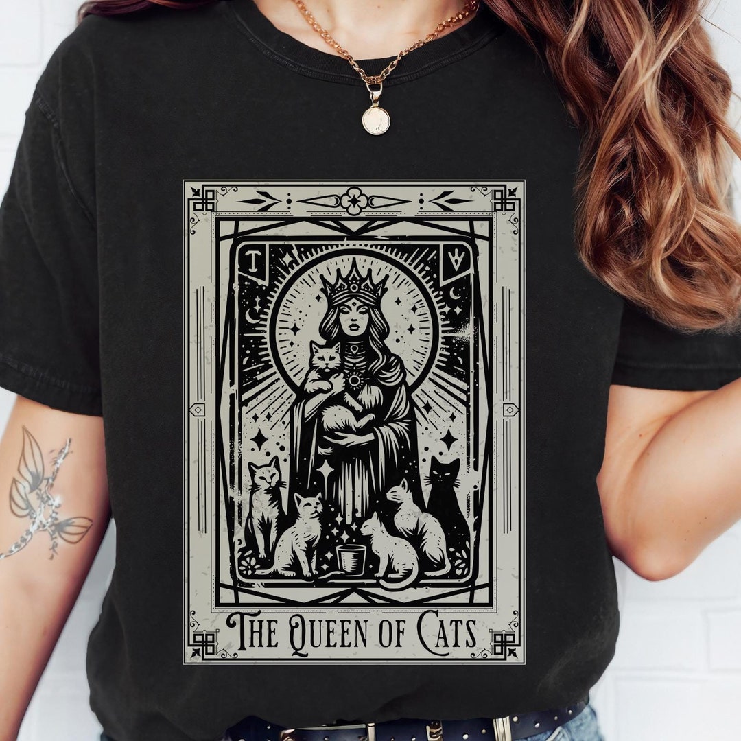 Cat Tarot Shirt, Queen of Cats Tarot Card Comfort Colors Tee, Cat Mom ...