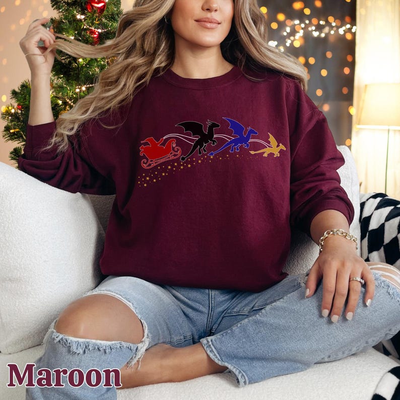 Fourth Wing Christmas Sweatshirt, Dragon Sleigh Holiday Sweater ...