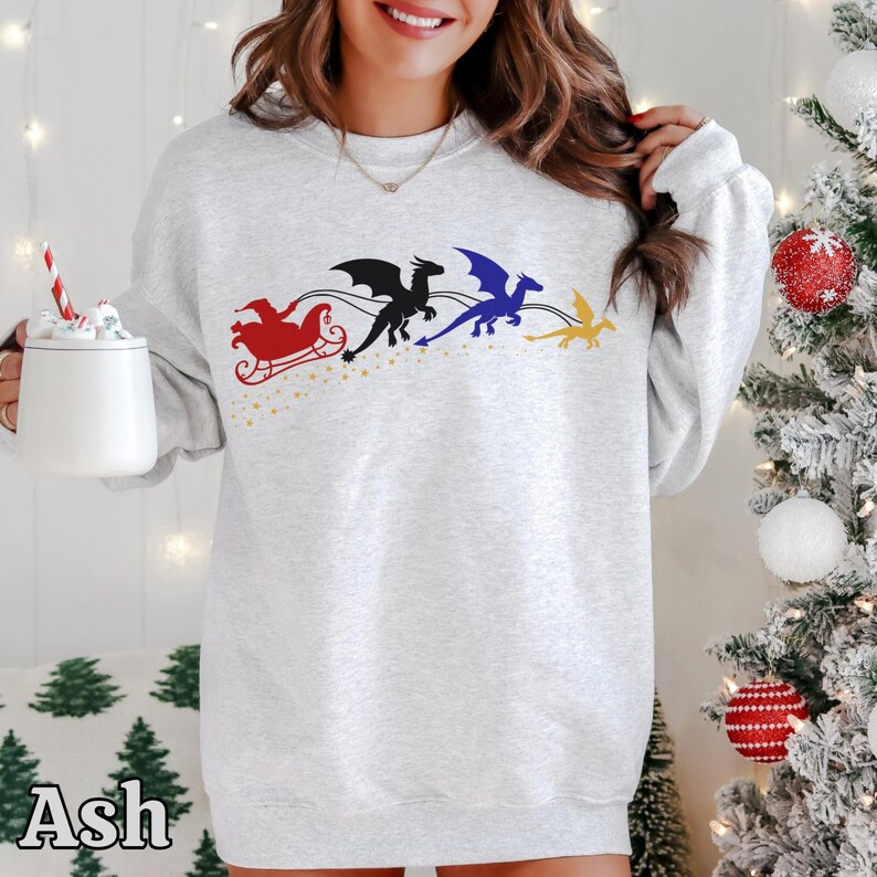 Fourth Wing Christmas Sweatshirt, Dragon Sleigh Holiday Sweater ...