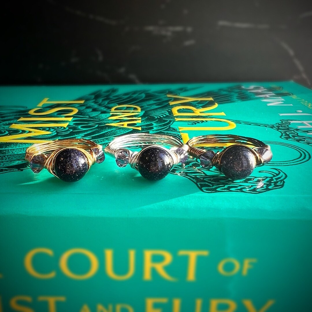 ACOTAR Starfall Ring Velaris Ring Blue Goldstone Wire Wrapped Ring ...