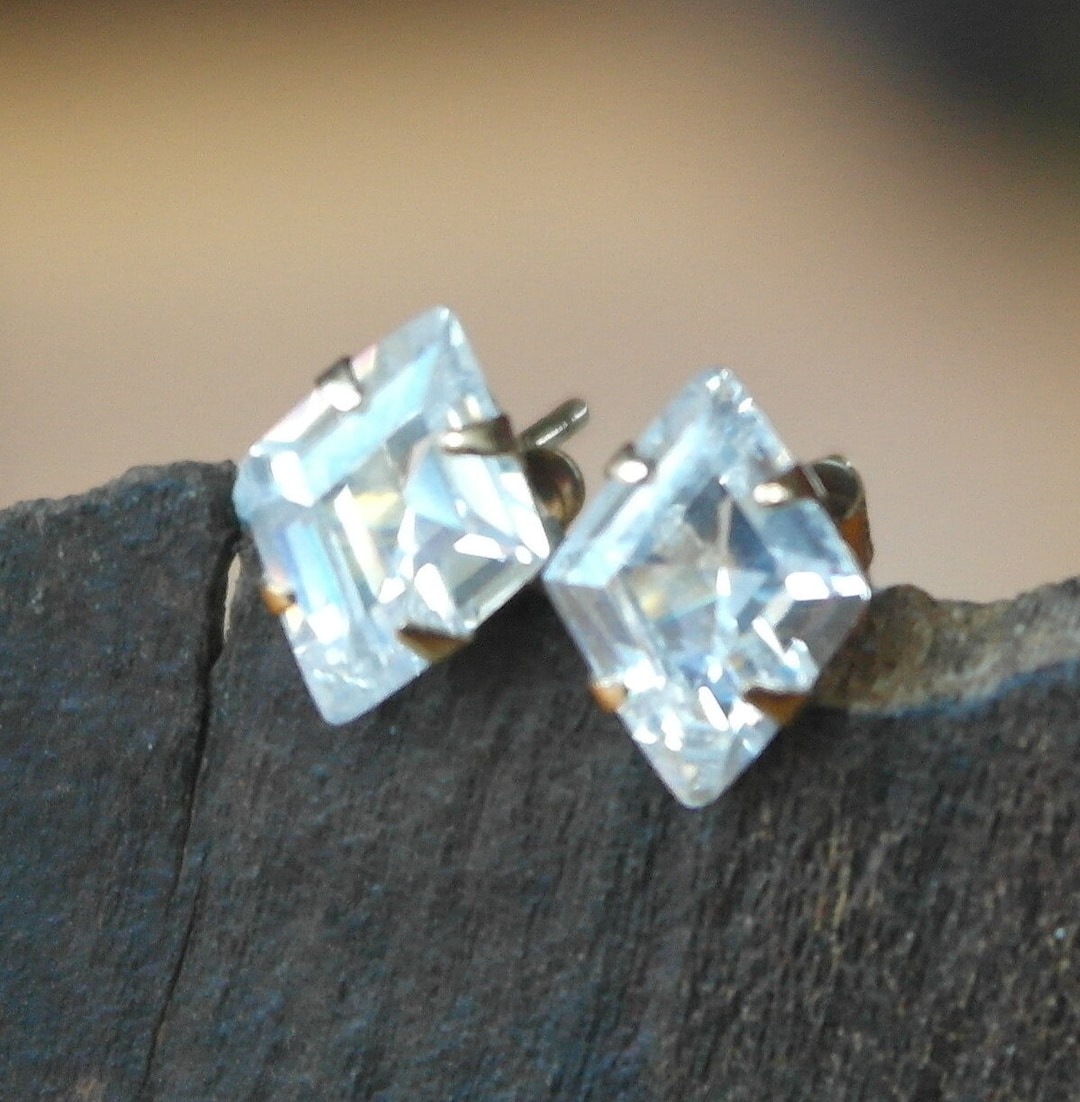 Vintage 9ct Yellow Gold Lozenge Cut Cubic Zirconia Stud - Etsy