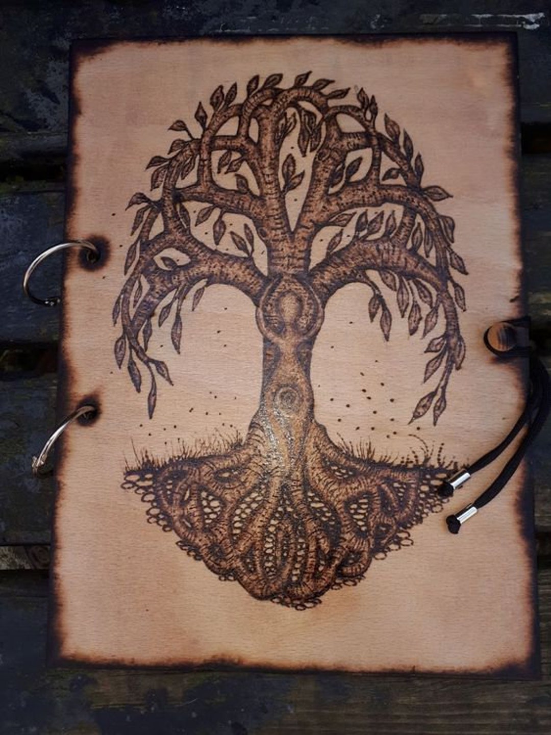 A4 - A5 Two Ring Wood Binder - Decorated With Pyrography - Custom Hand ...