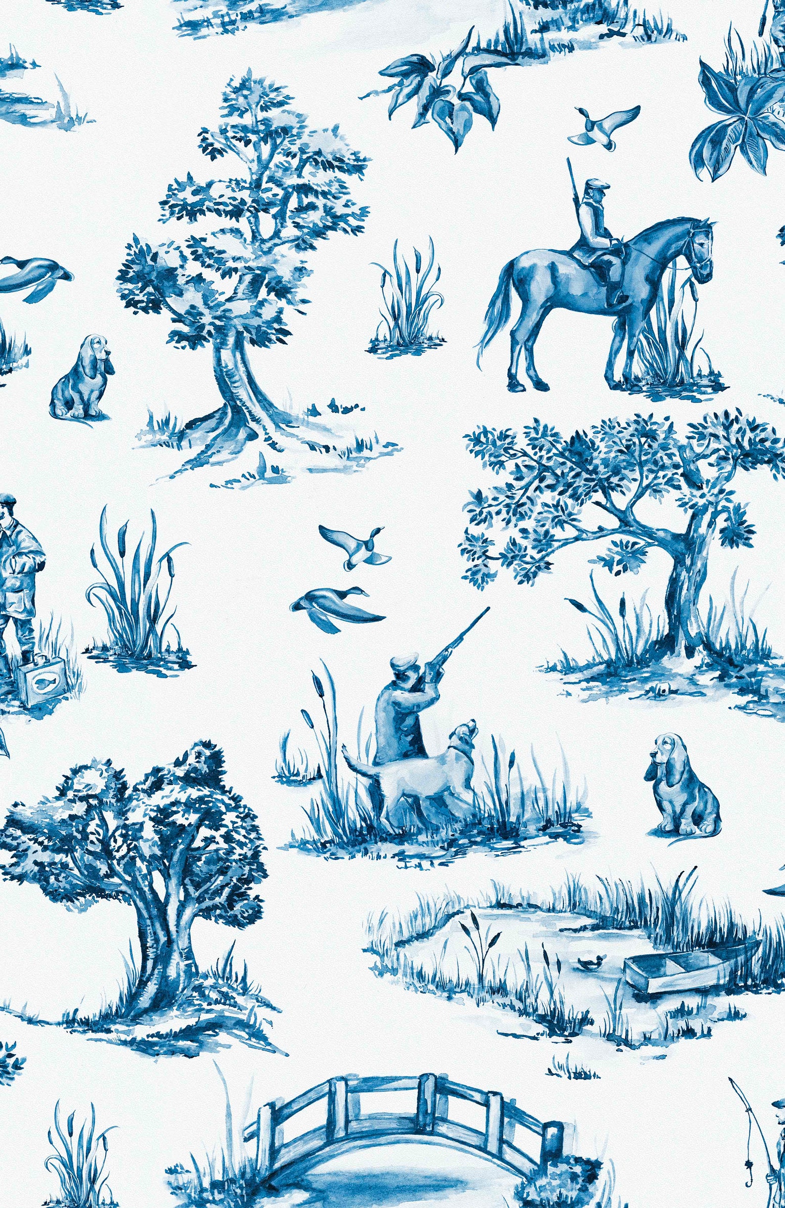 Hunting Toile Wallpaper Game Availale in 5 Colours Country - Etsy UK
