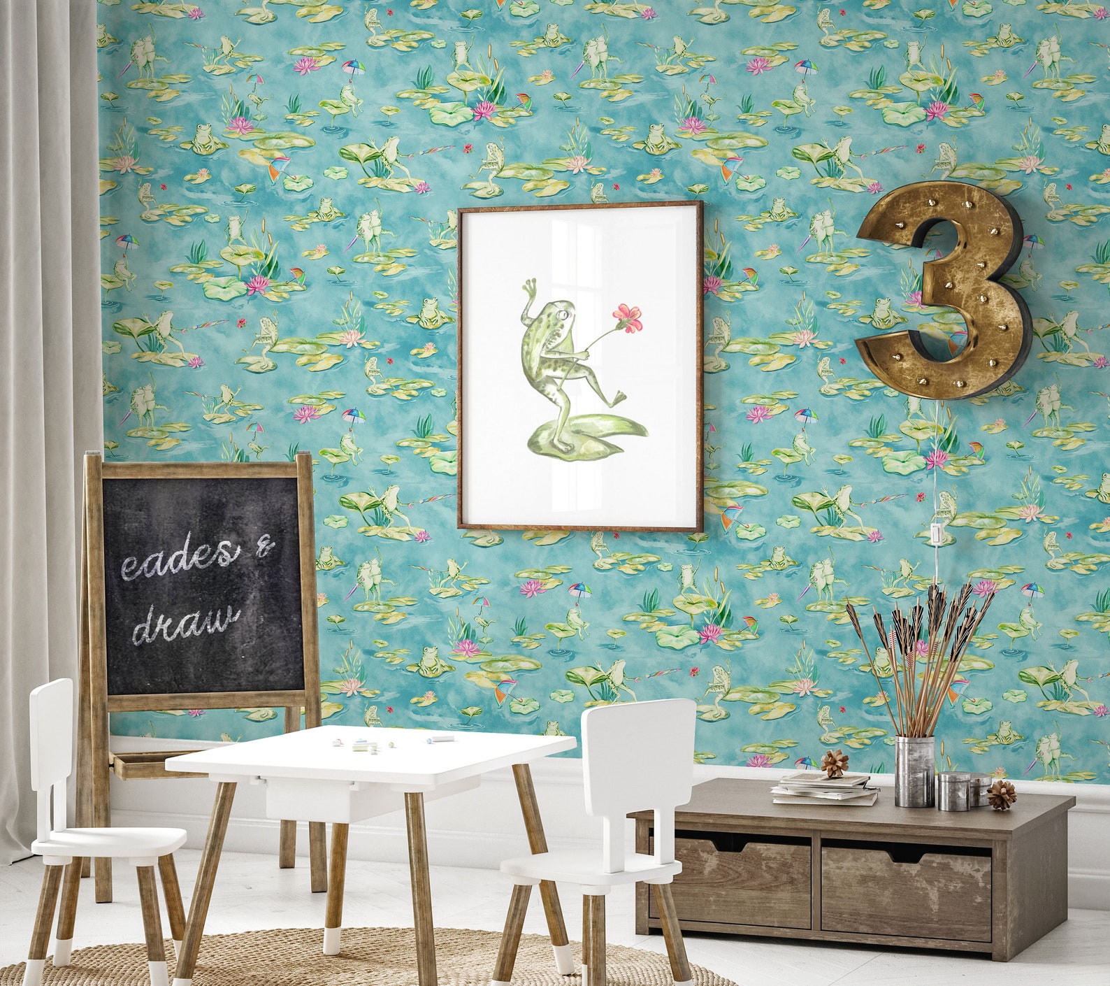 Whimsical Frog Wallpaper Froggy Frolic in 3 Colours Fun - Etsy