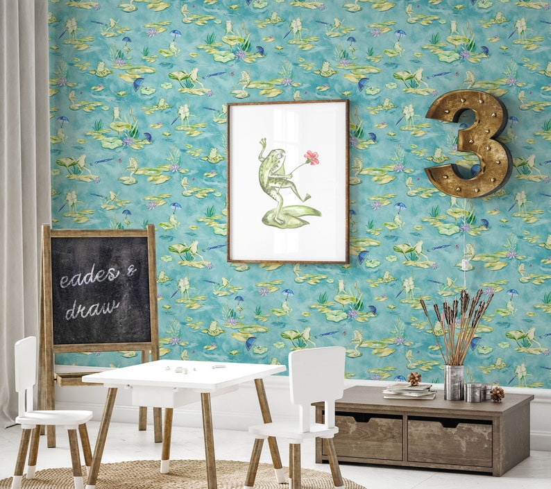 Whimsical Frog Wallpaper Froggy Frolic in 3 Colours Fun - Etsy