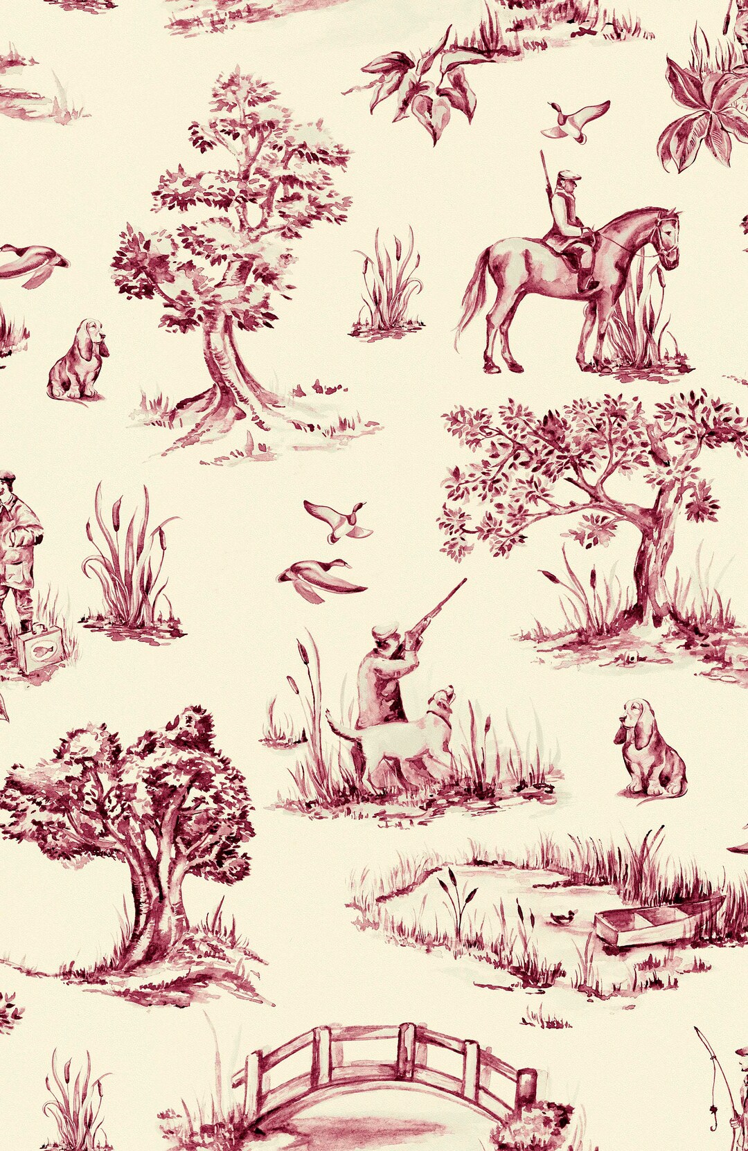 Hunting Toile Wallpaper Game Availale in 5 Colours Country - Etsy UK