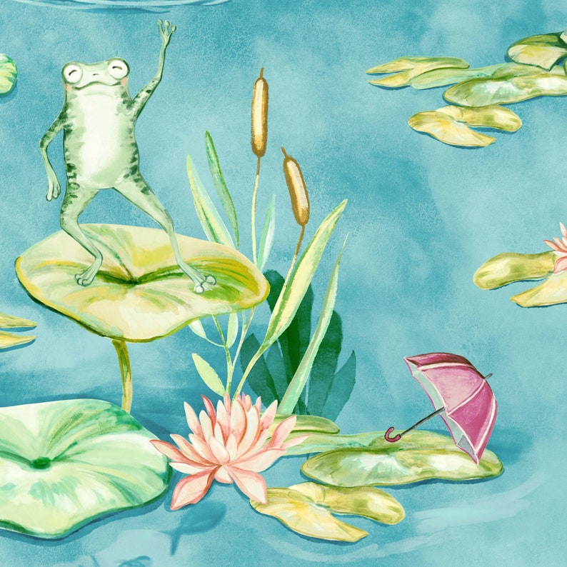 Whimsical Frog Pond Wallpaper – Watercolor Frogs, Lily Pads & Flowers ...