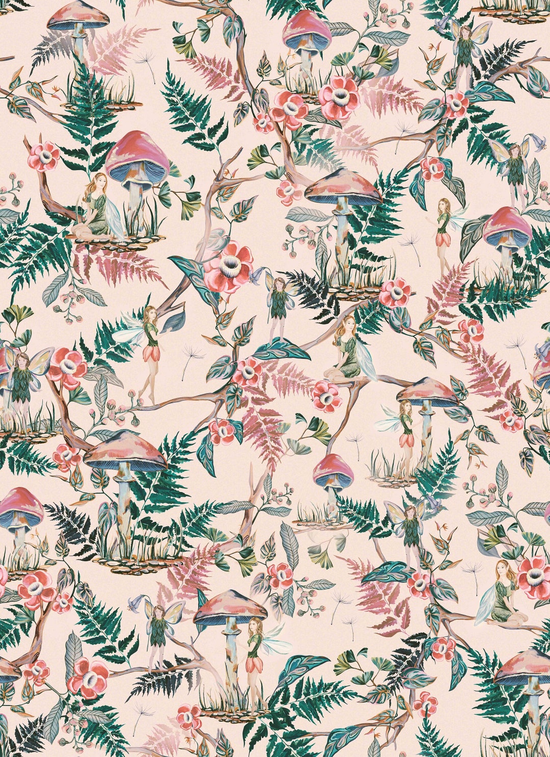 Fairy Wallpaper - 'enchanted Mischief' in 4 Colours - Mushroom ...