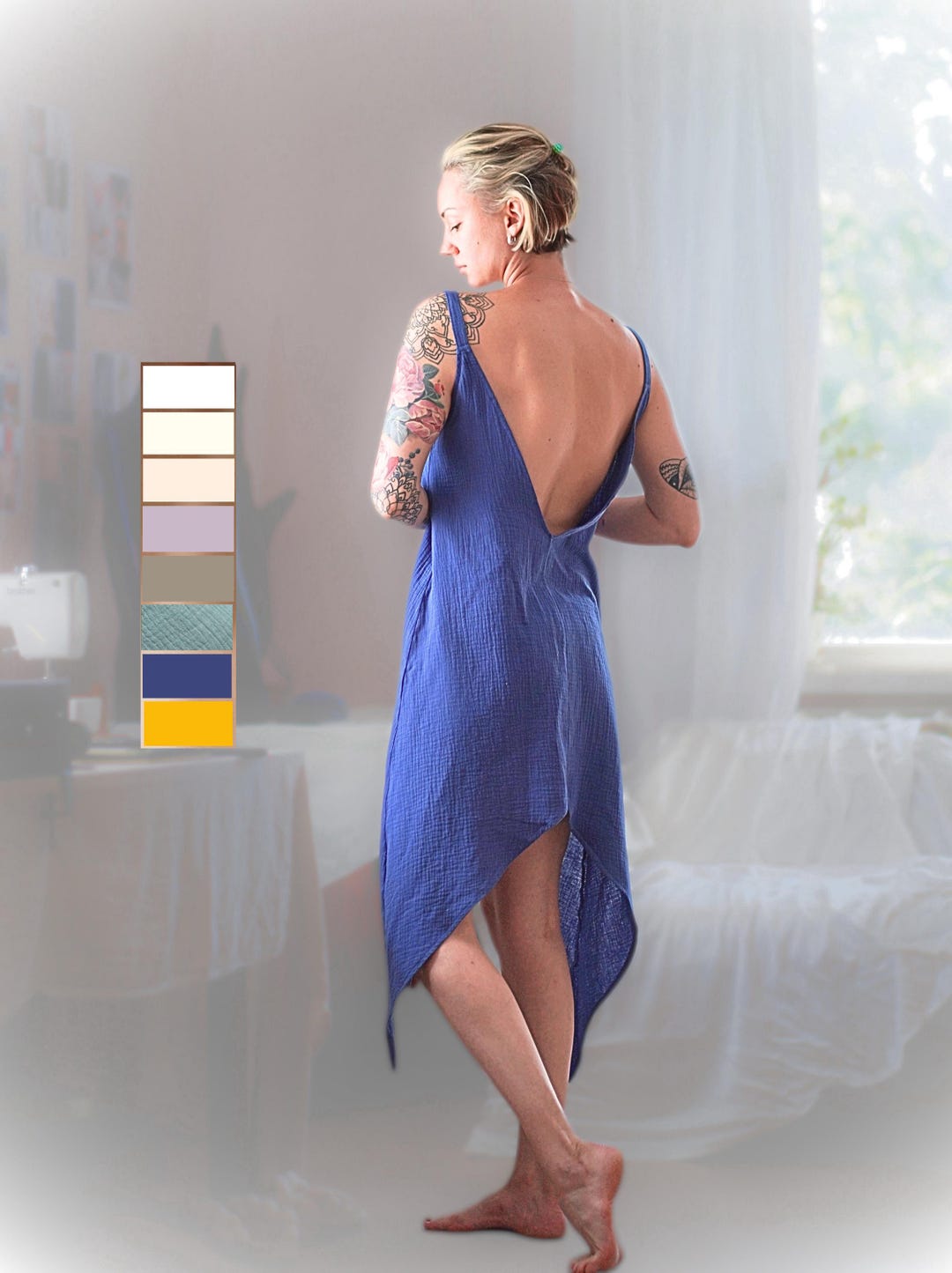 Backless Dress in Various Colors Boho Beach Sundress Cotton Plunge Slip ...