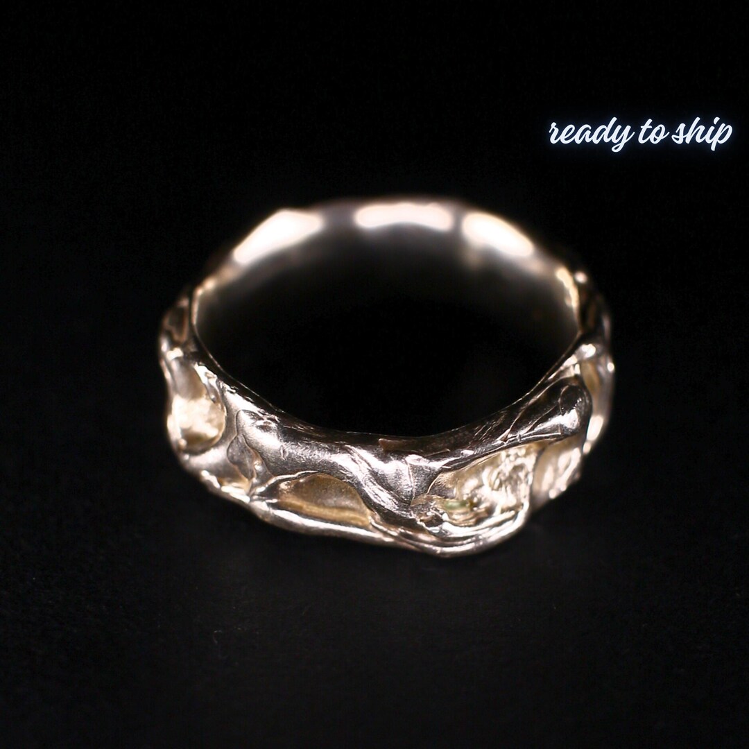 Lava Liquid Silver Ring • Molten Texture Band • Nature-inspired Organic ...