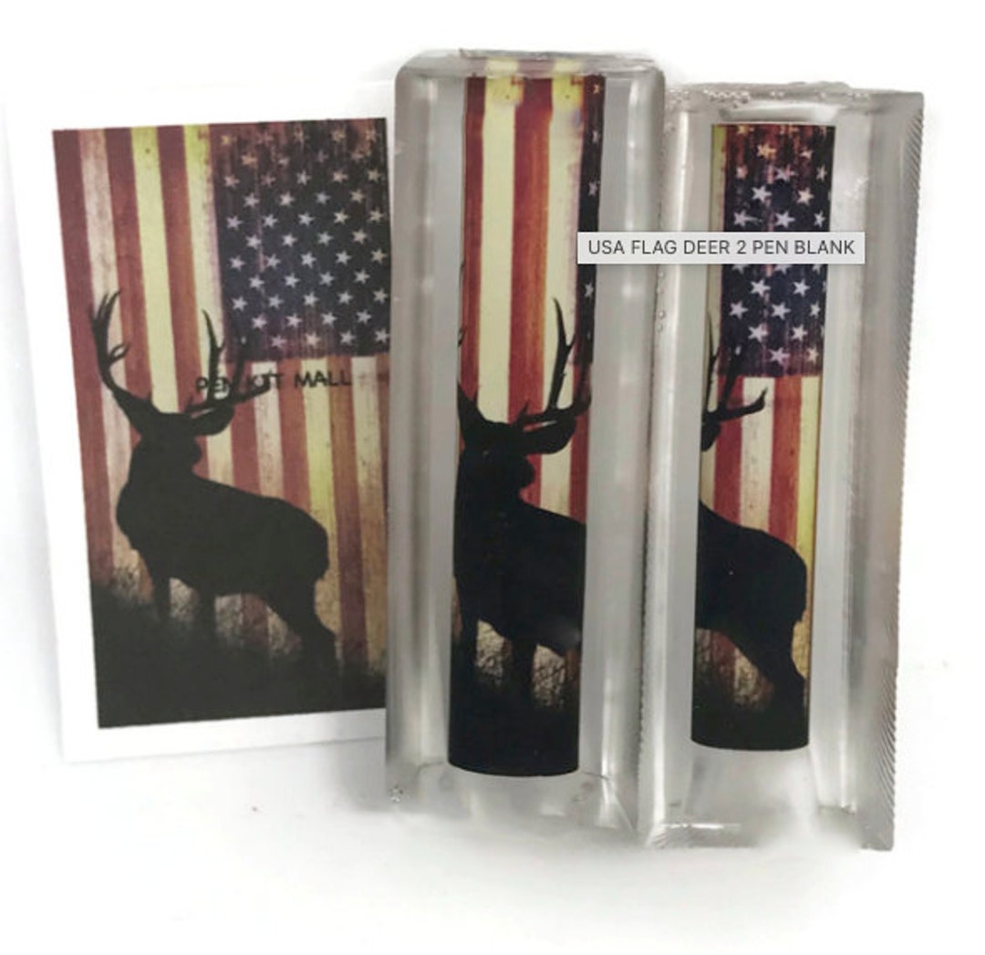 USA FLAG DEER 2 Acrylic Label Cast Pen Blank for Bolt Action or Sierra ...