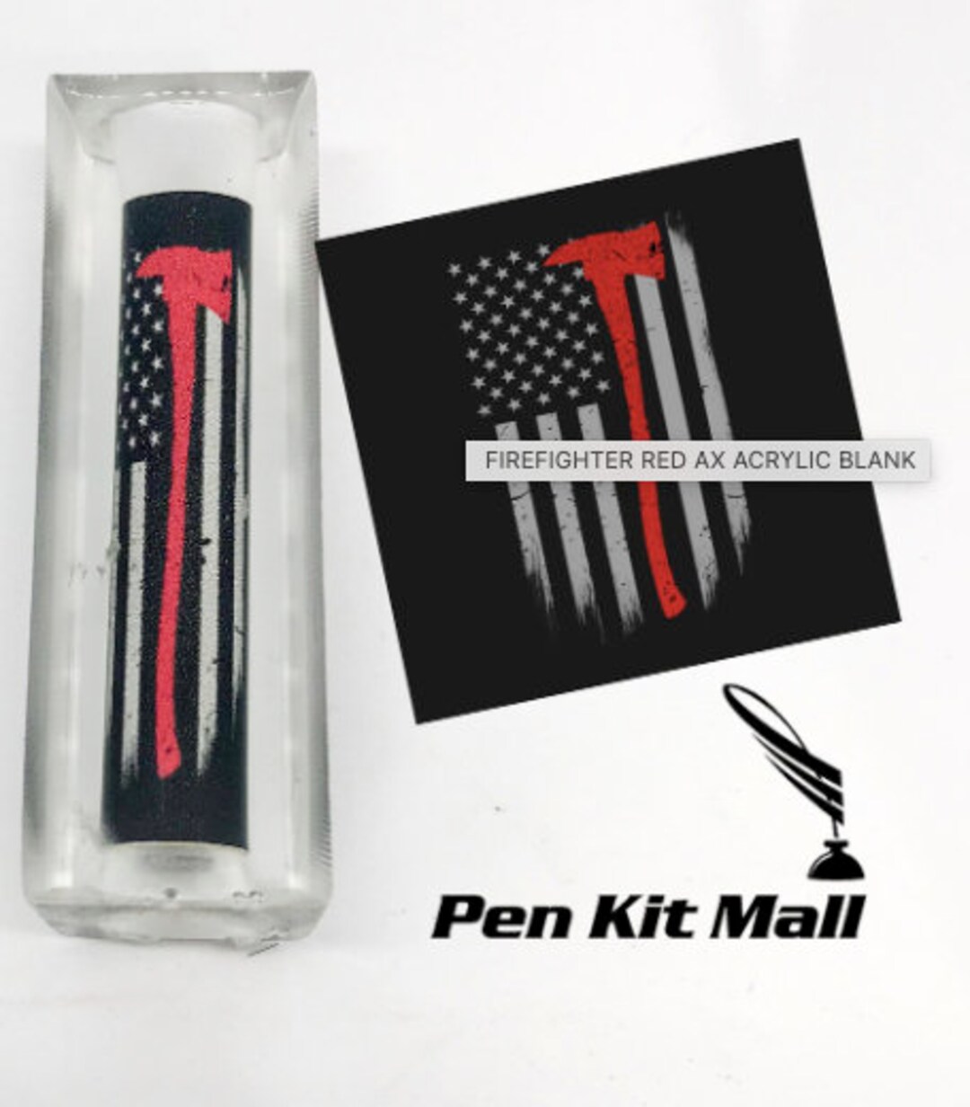 FIREFIGHTER RED AXE Pen Blank Acrylic Label Cast Pen Blank for Bolt ...