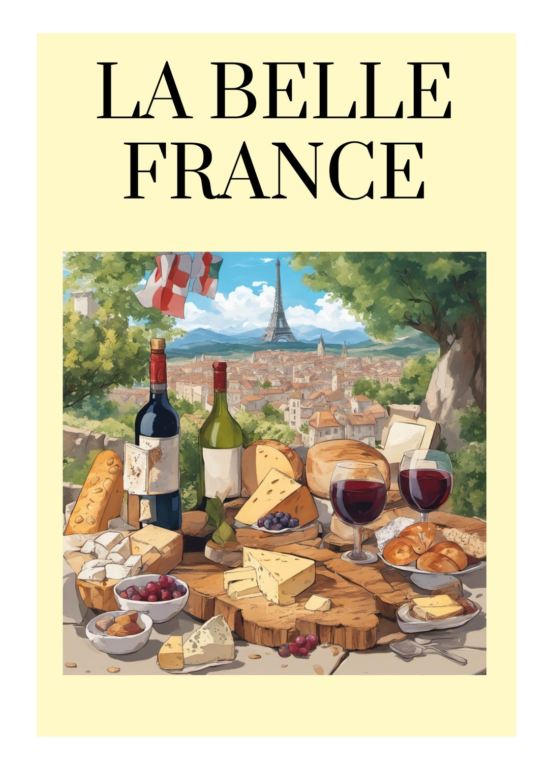 French Cafe Wall Mural, Paris Wall Art, French Culture Poster, Vibrant ...