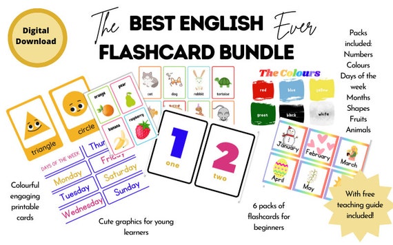 English ESL Basic Vocabulary Printable Flashcards Bundle - Etsy Australia