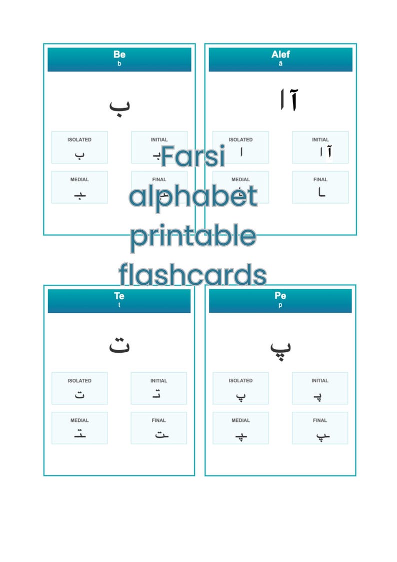 Persian Alphabet Printable Flashcards - Etsy
