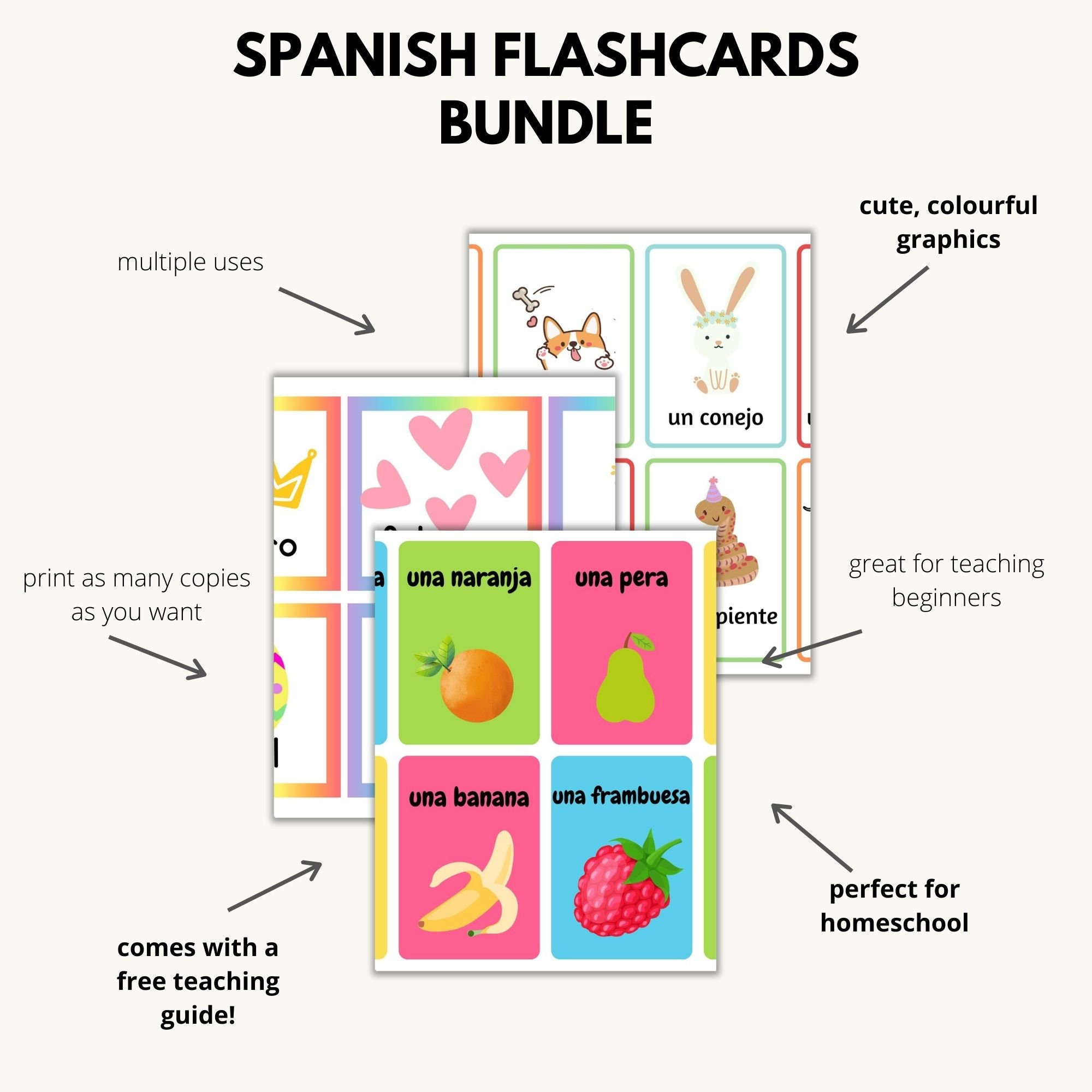 Spanish Beginners Printable Flashcards Bundle - Etsy