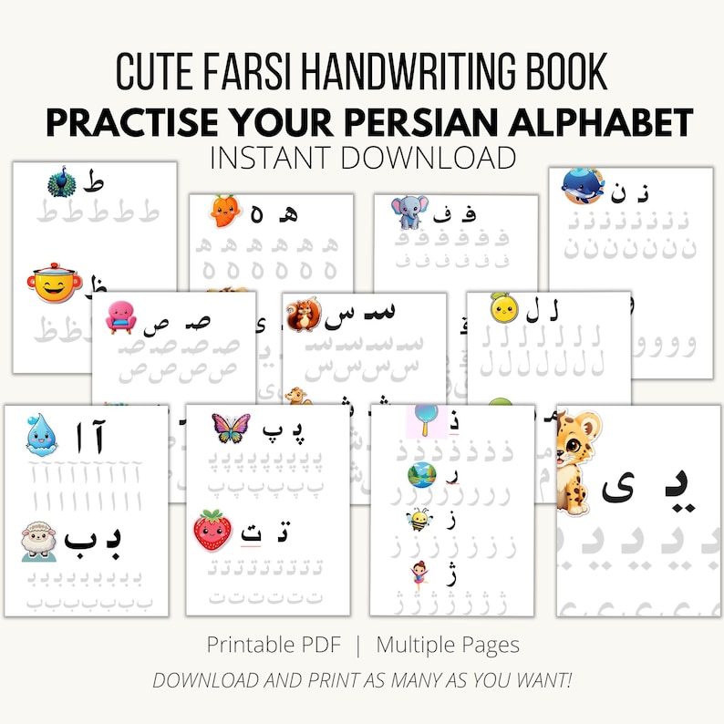 Handwriting Practice Sheets Blank Kids - Farsi Alphabet Workbook for ...