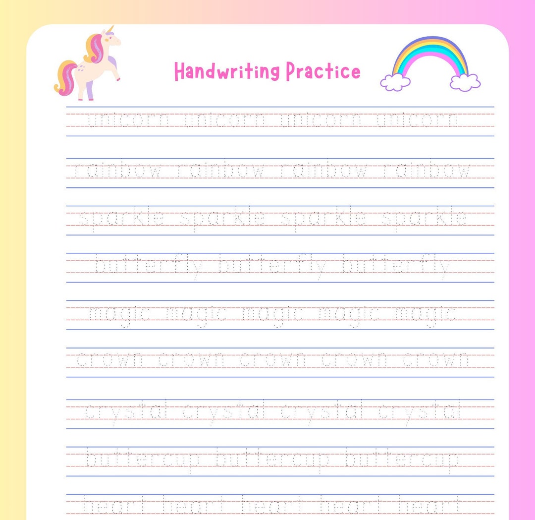 Handwriting Practice Unicorn Pack - Etsy