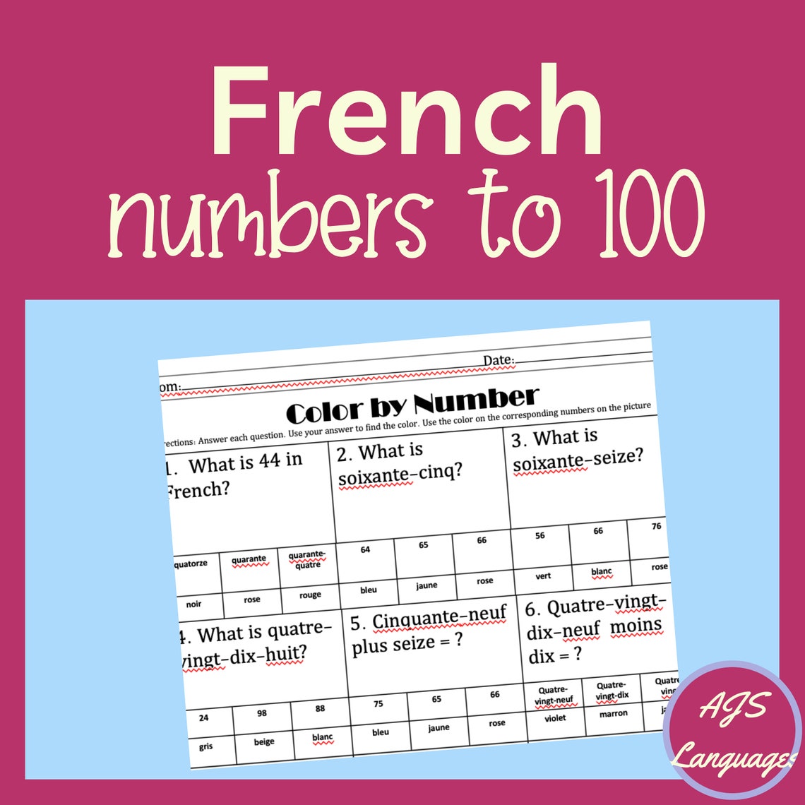Color by Number Printable, Fun French Numbers to 100 Worksheet for ...
