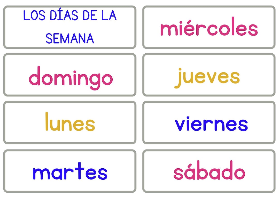 Spanish Days of the Week - Ink Saving Version - Etsy