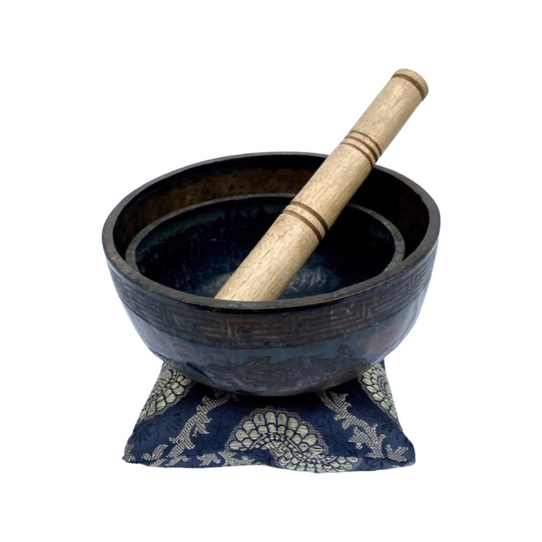 Vintage Standing Bell Singing Bowl Set, Meditation Bell, Mindfulness ...