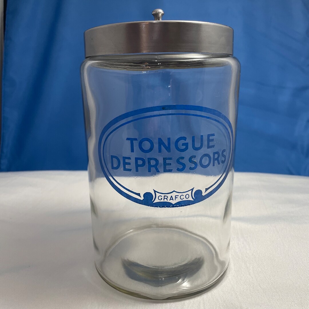 Vintage Grafco Tongue Depressors Glass Jar, Medical Supplies Organizer ...