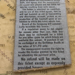 Vintage 1950s Yankees Rain Check Ticket Memorabilia - Etsy