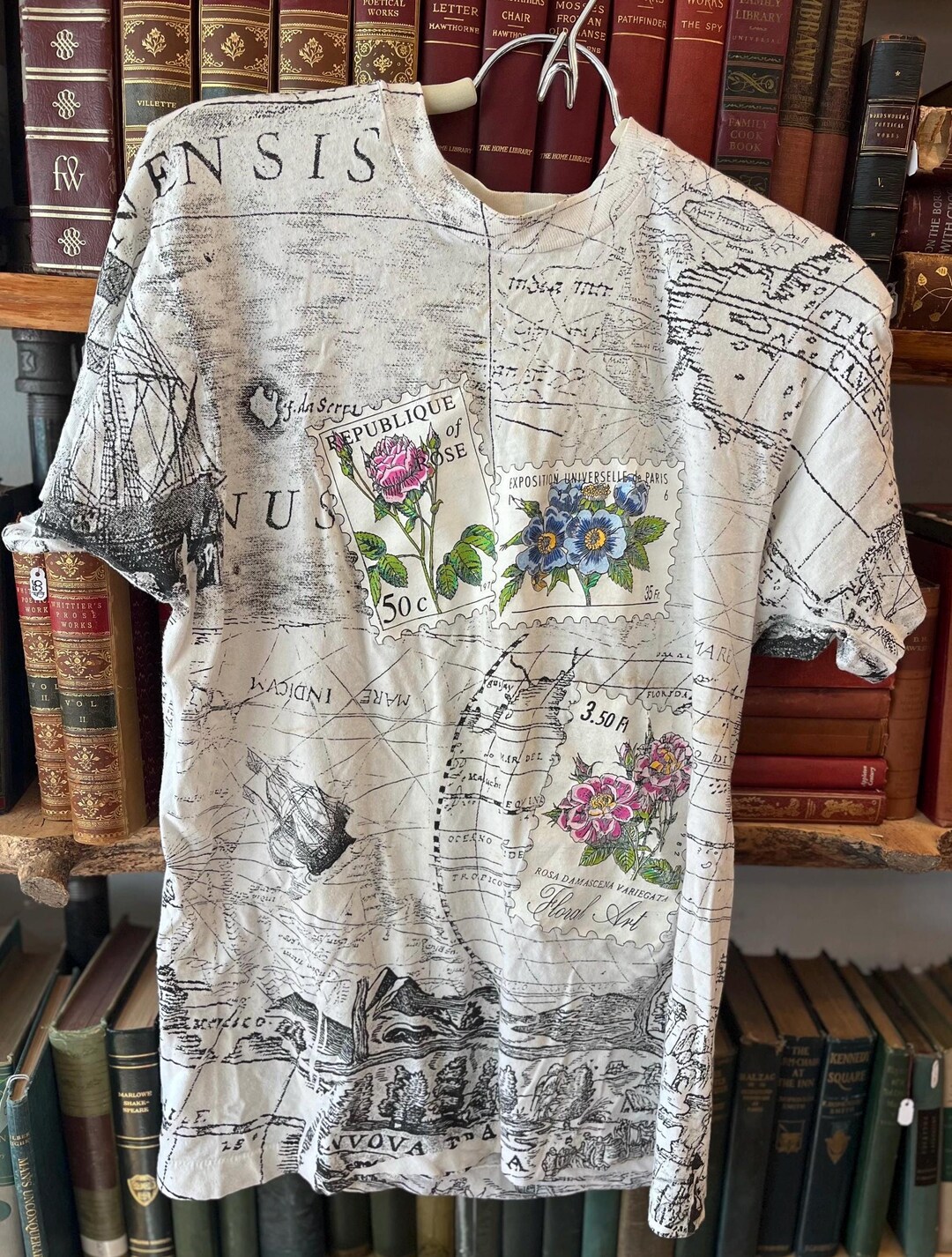 Vintage AOP Map Ocean Flower Stamp Tee, Graphic T-shirt, Map Shirt ...