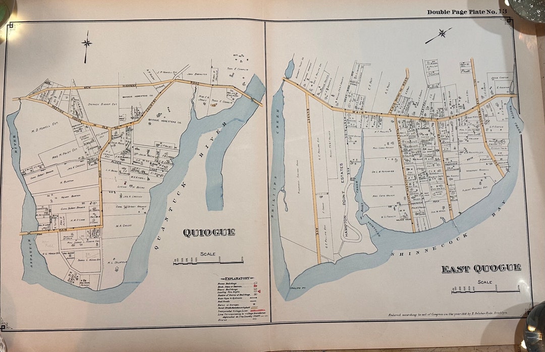 Antique Double Page Plate Maps of Quiogue and East Quogue, Hamptons, Long Island, New York - Etsy
