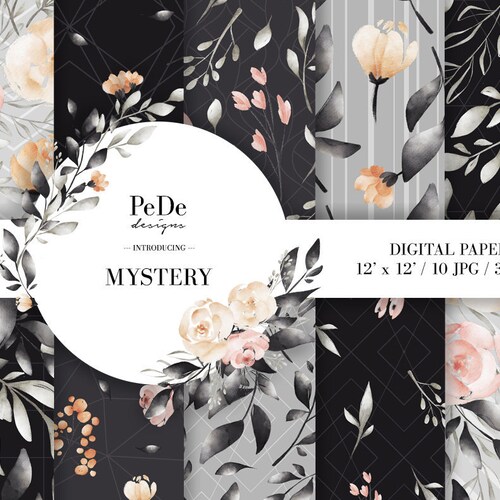 Light Pink Floral Digital Paper Pink and Black Digital Paper - Etsy